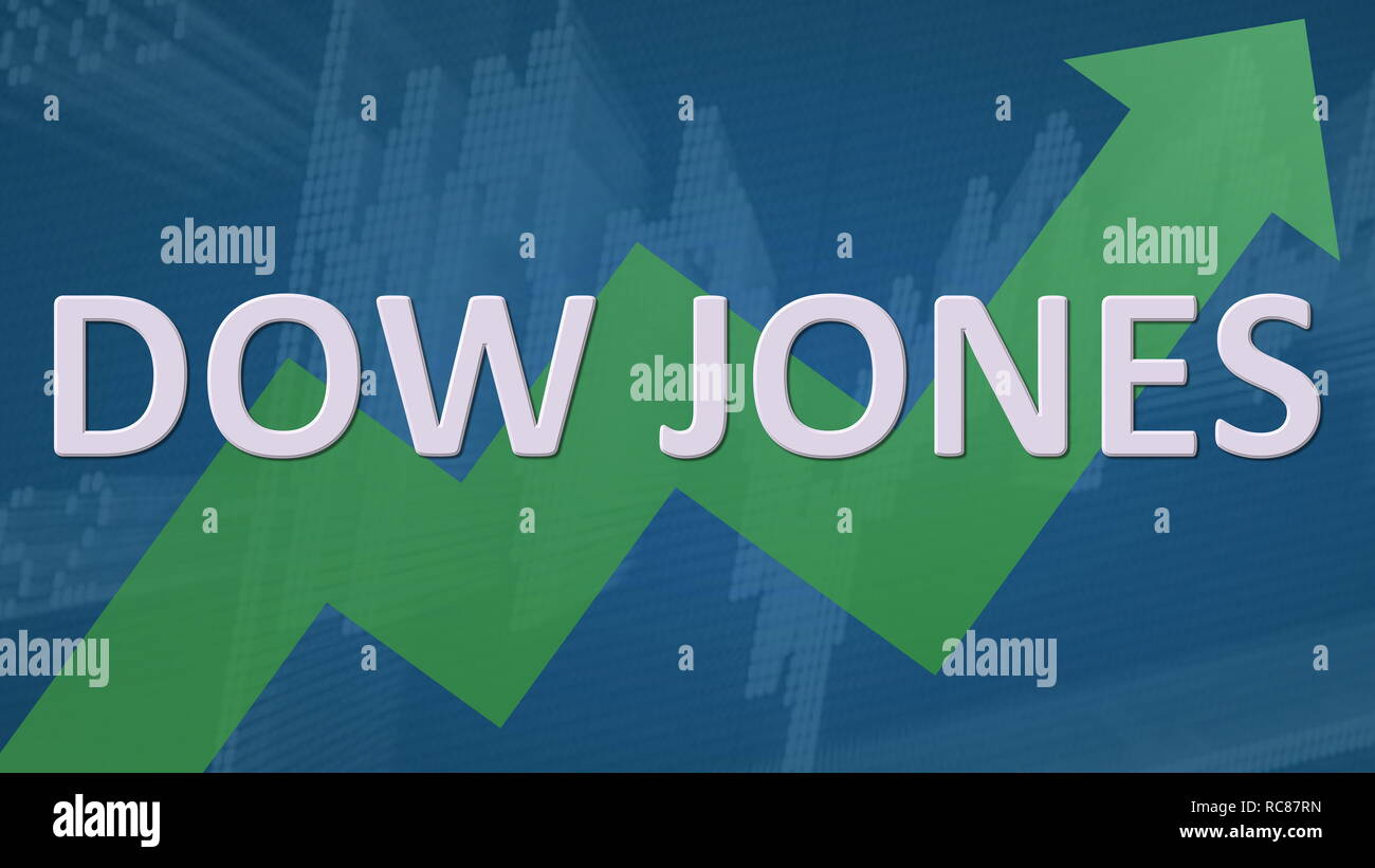 The American stock market index Dow Jones is going up. A green zig-zag ...