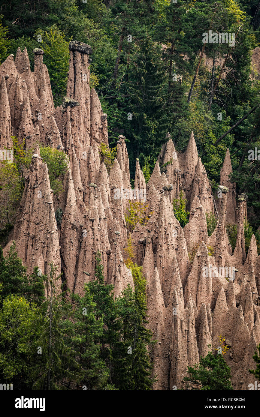 Erdpyramiden or earth pillars, Dolomites, Lengmoos, Trentino-Alto Adige ...