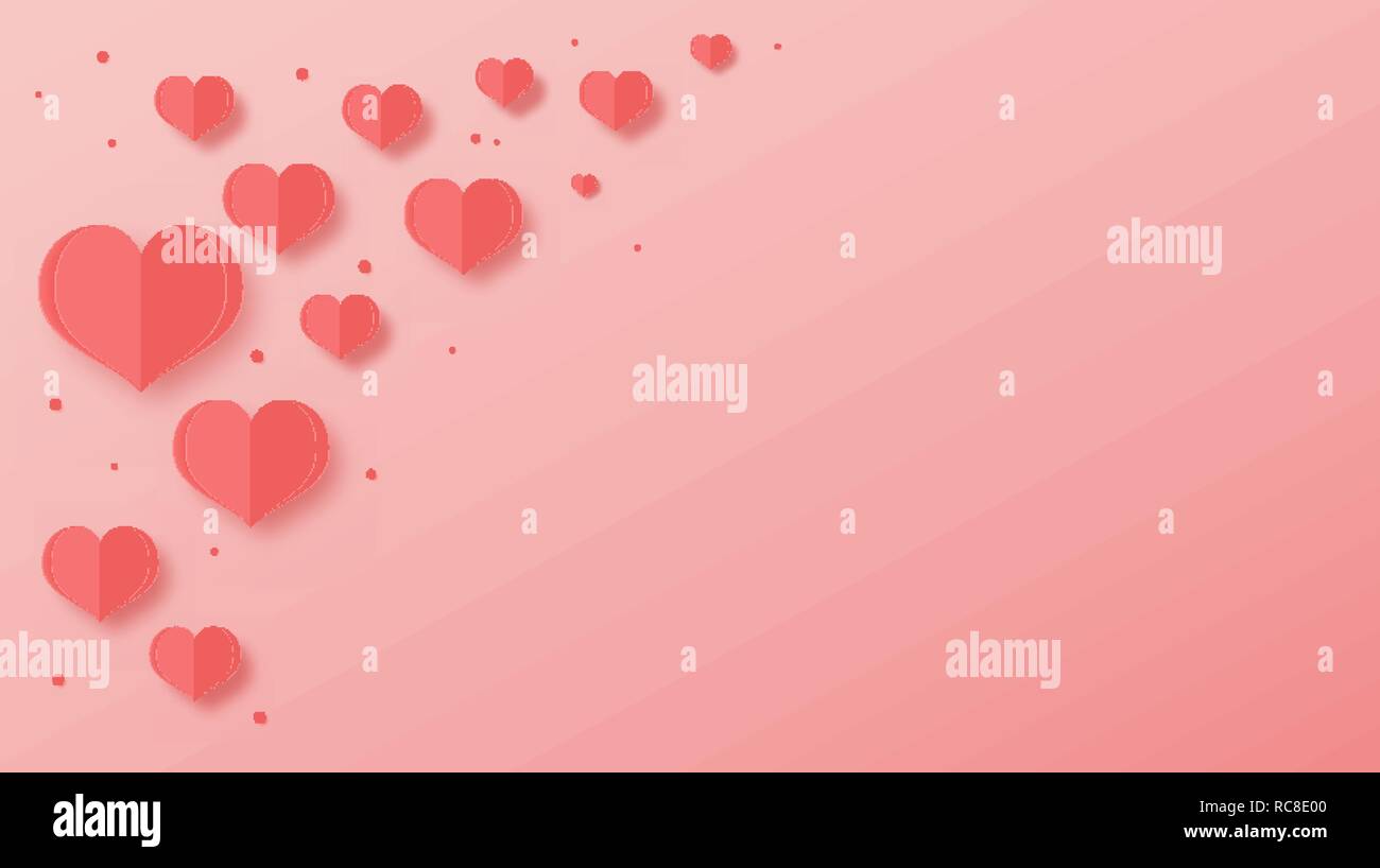 Vector illustration of abstract paper cut hearts over pink background ...