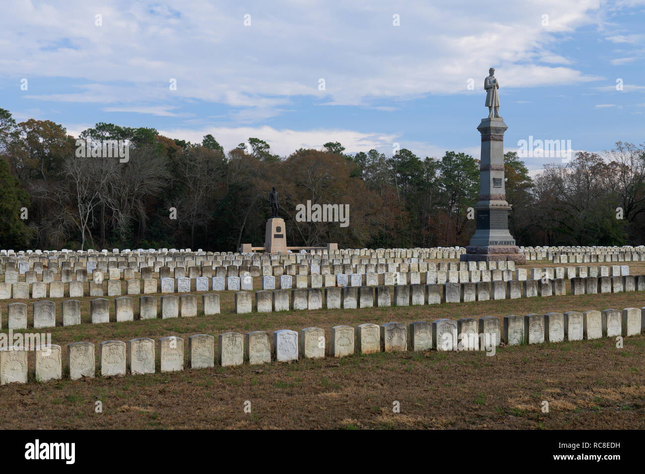 New Jersey monument among grave markers at the Andersonville National ...