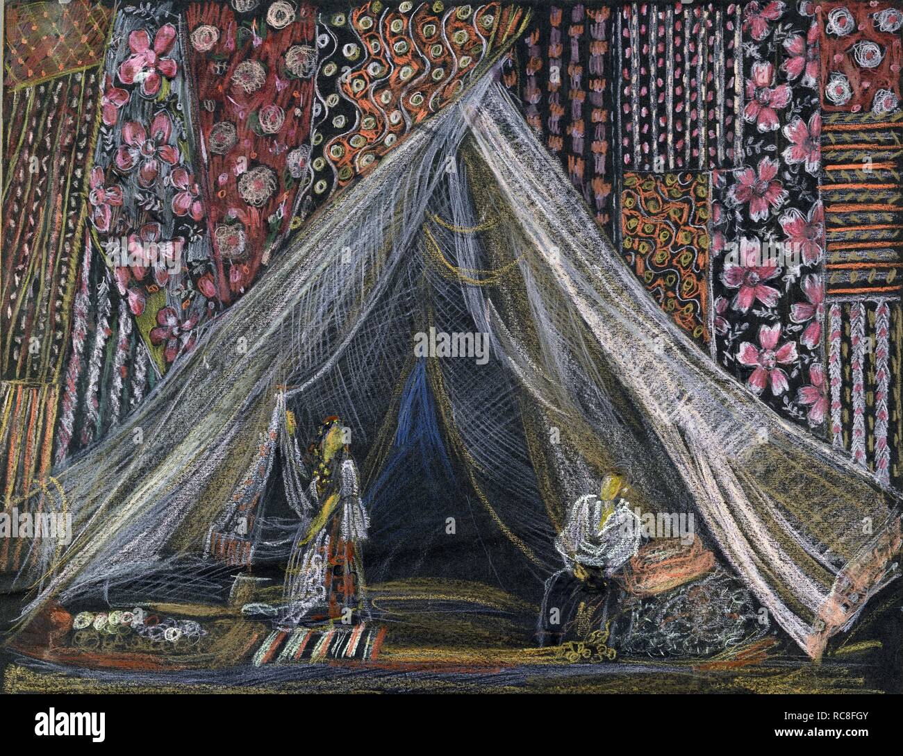 Stage design for the opera Aleko by S. Rakhmaninov. Museum: A. Pushkin ...