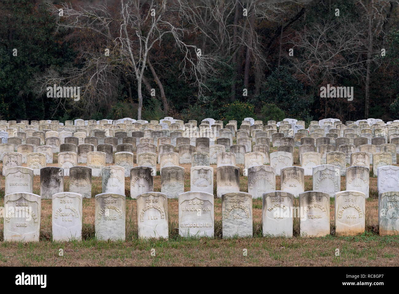 Grave markers at the Andersonville National Cemetery at the ...