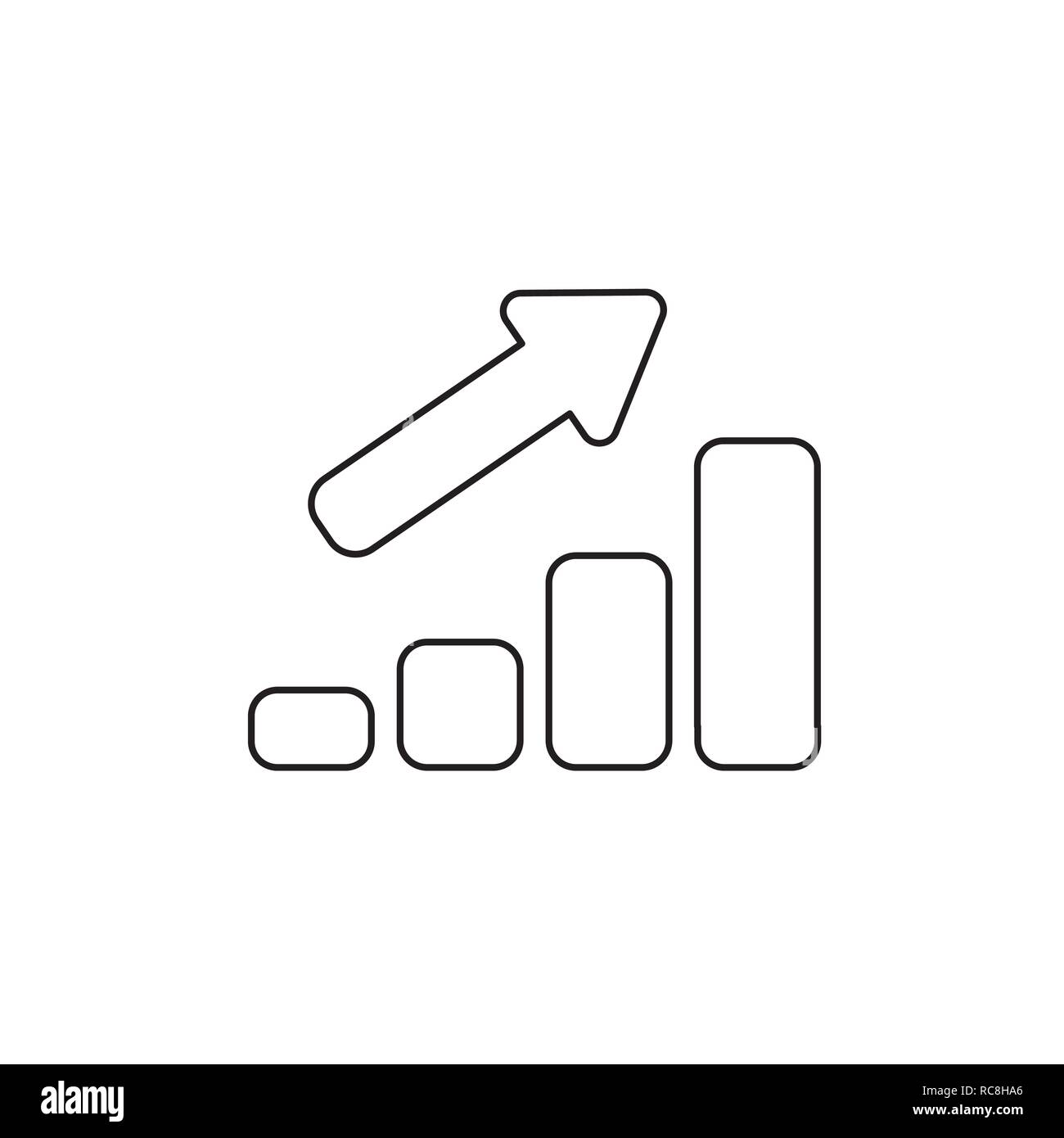 Vector illustration icon concept of sales bar graph moving up. Black ...