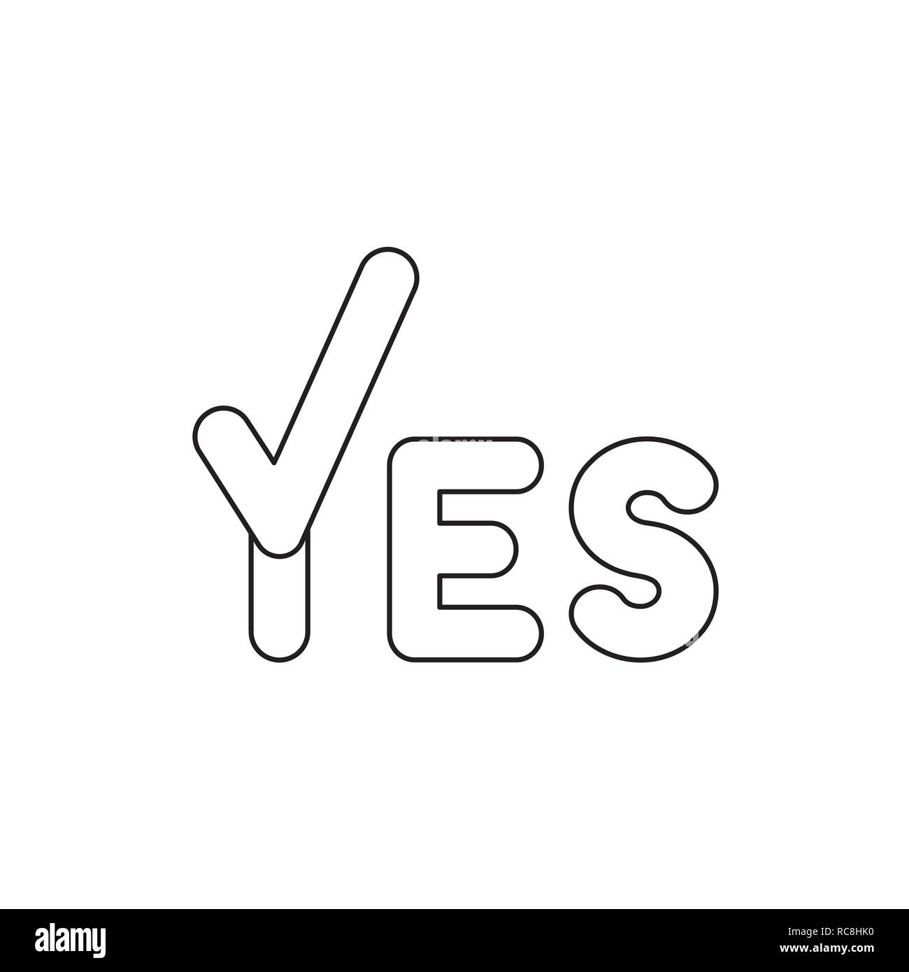 Vector illustration icon concept of yes word with check mark. Black ...