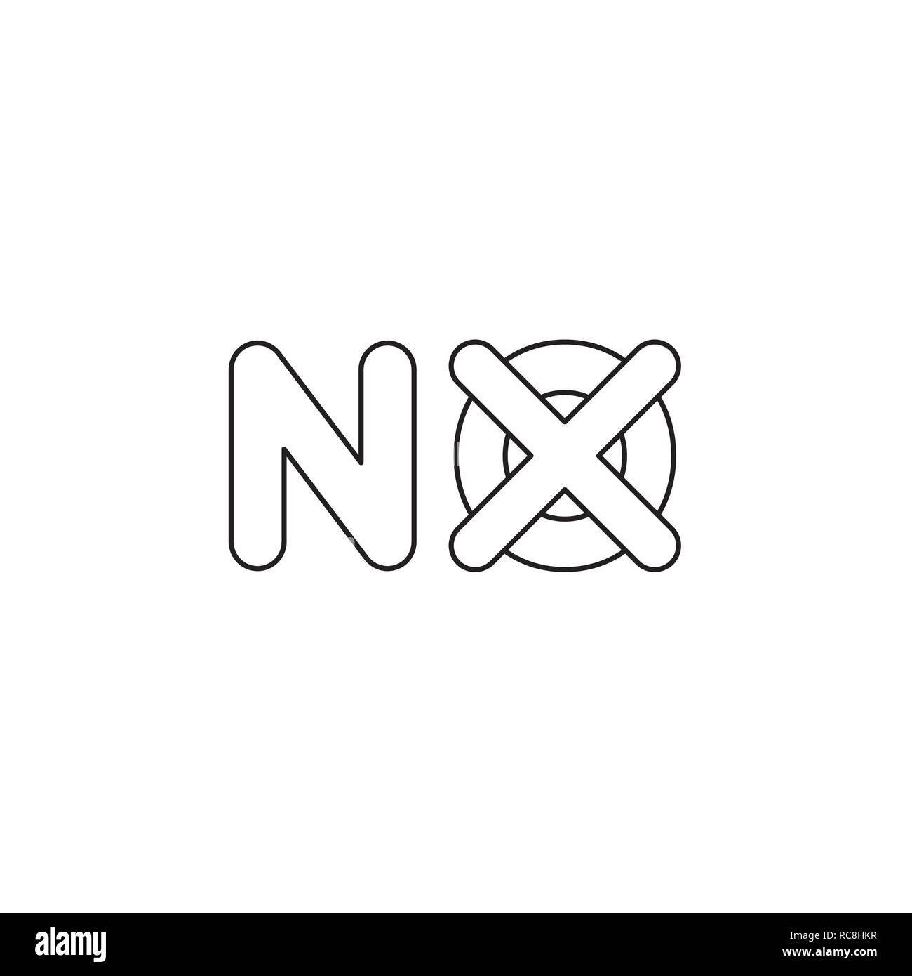 Vector illustration icon concept of no word with x mark. Black outlines ...
