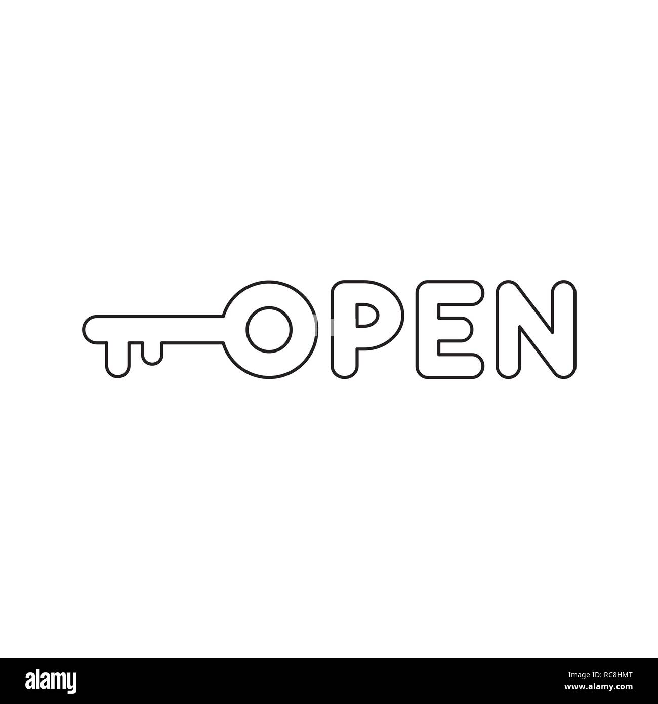 Vector illustration icon concept of open word with key. Black outlines ...