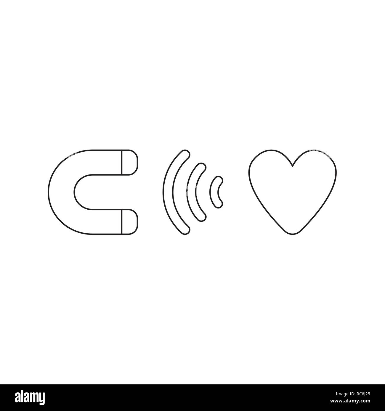 Vector illustration icon concept of magnet attracting heart. Black ...