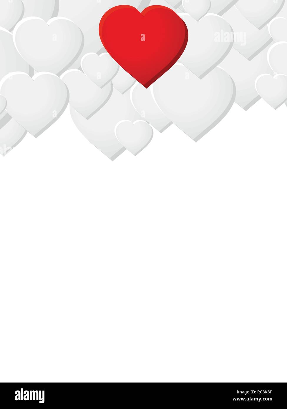 Valentine White Sheet Copy Space with Hearts on The Top and Single Red ...