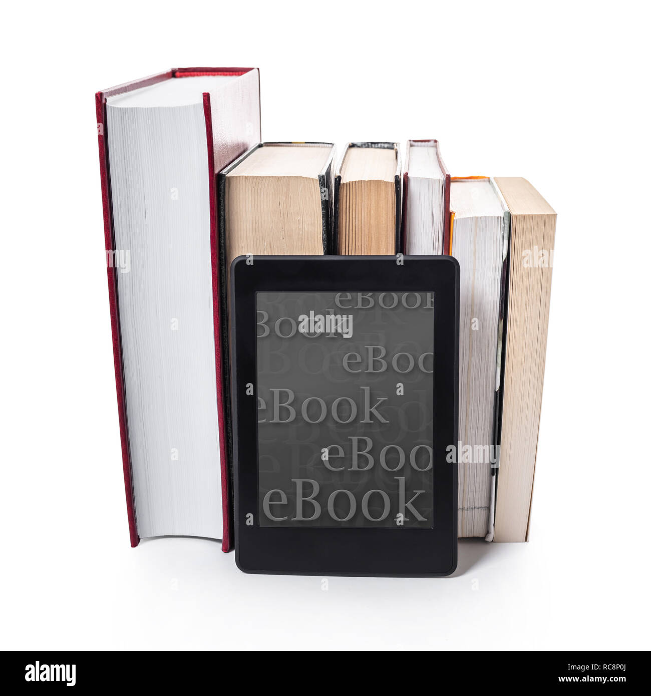 electronic and paper books on white isolated background Stock Photo - Alamy