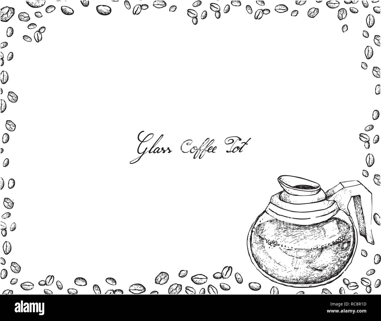 Coffee Time, Illustration Hand Drawn Sketch of Coffee Beans with Glass ...