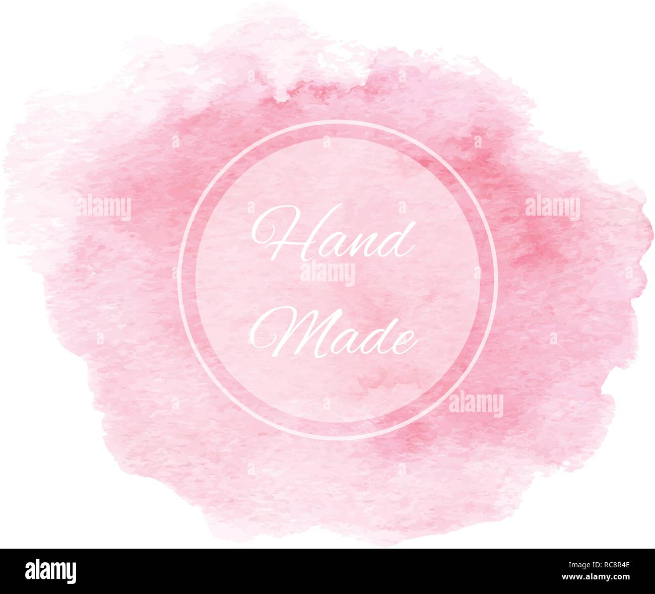 Watercolor pink texture on the white background with round sign and ...