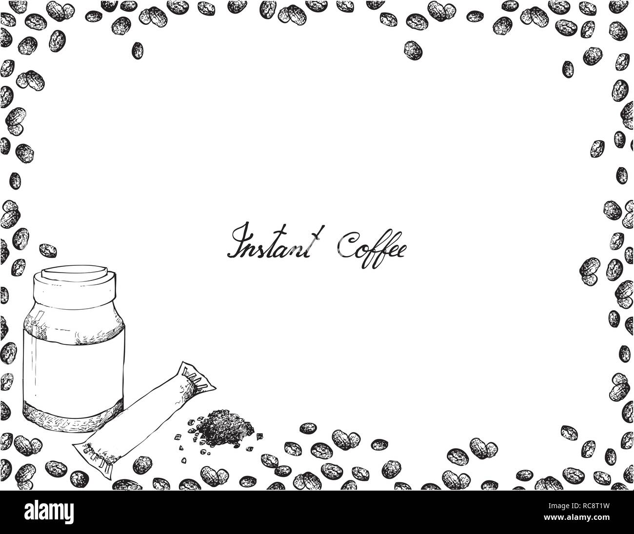 Illustration Hand Drawn Sketch of Instant Coffee or Coffee Powder with ...