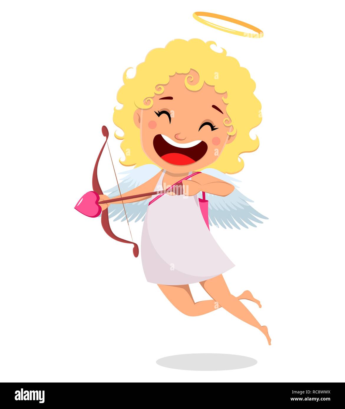 Cupid holds love bow and arrow, cute girl cartoon character. Happy ...