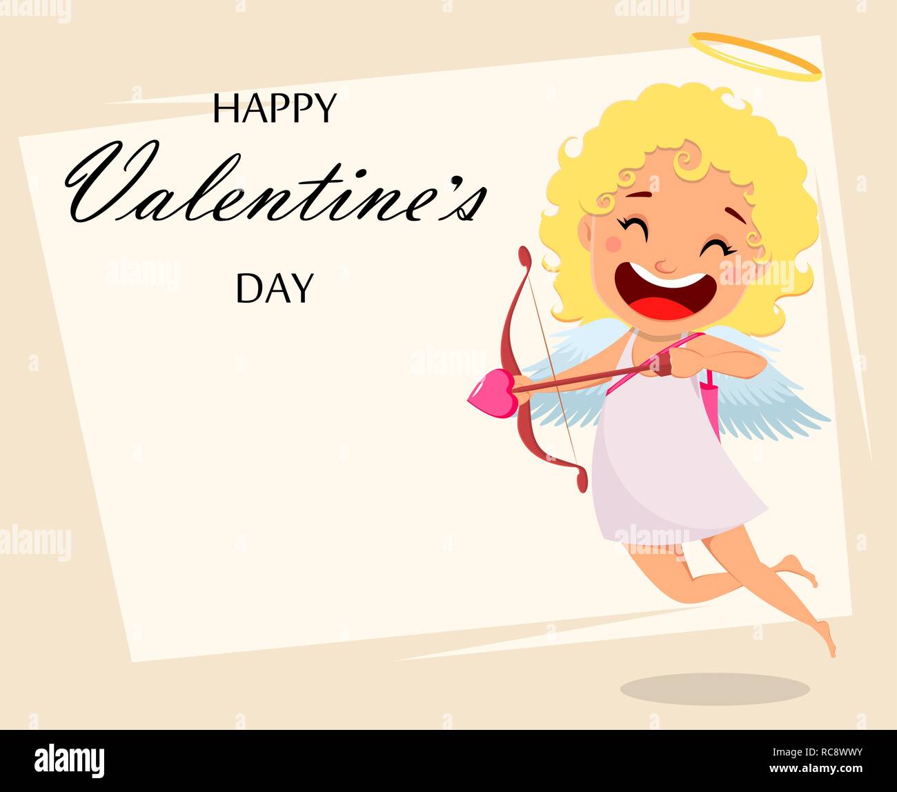 Cupid holds love bow and arrow, cute girl cartoon character. Happy ...