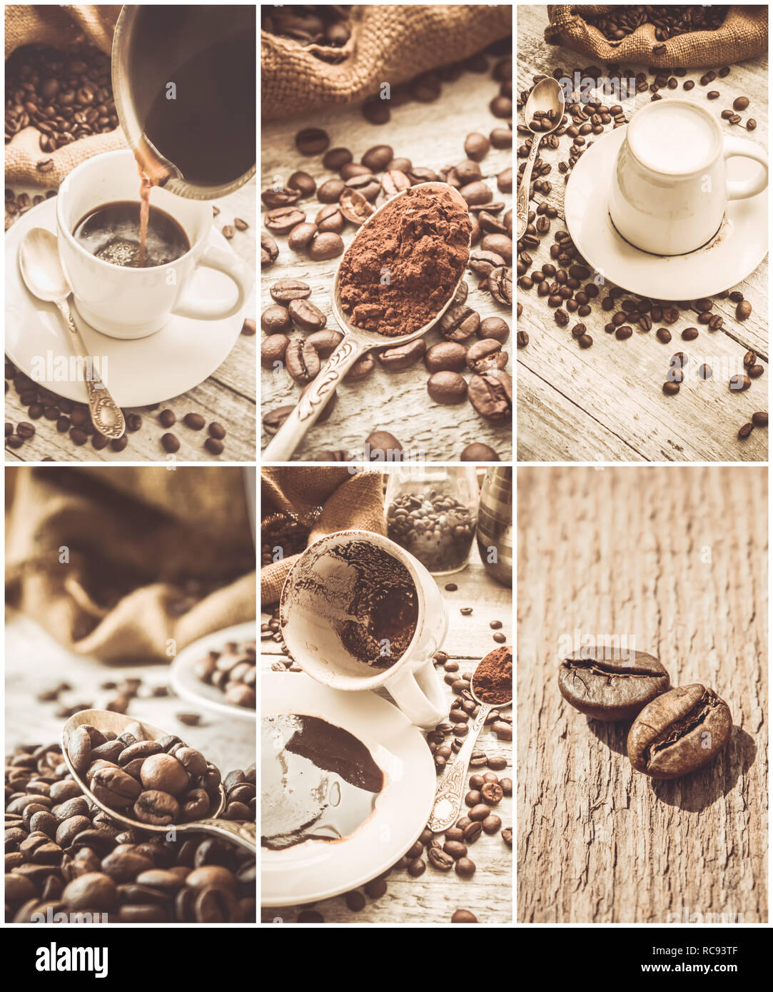 collage many pictures of coffee. Selective focus Stock Photo - Alamy