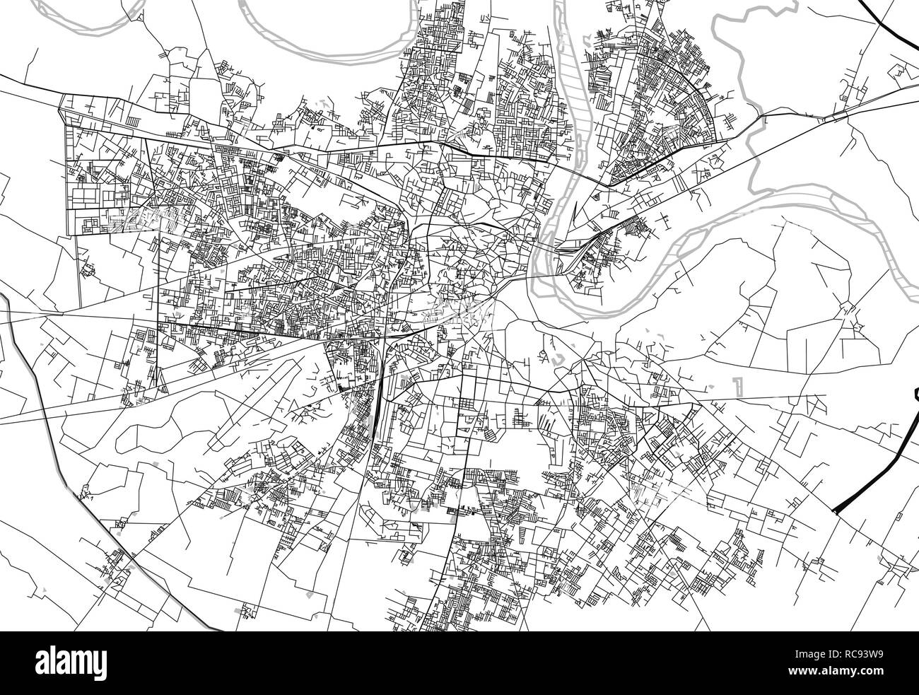 Area map of Agra, India. This artmap of Agra contains geography lines ...