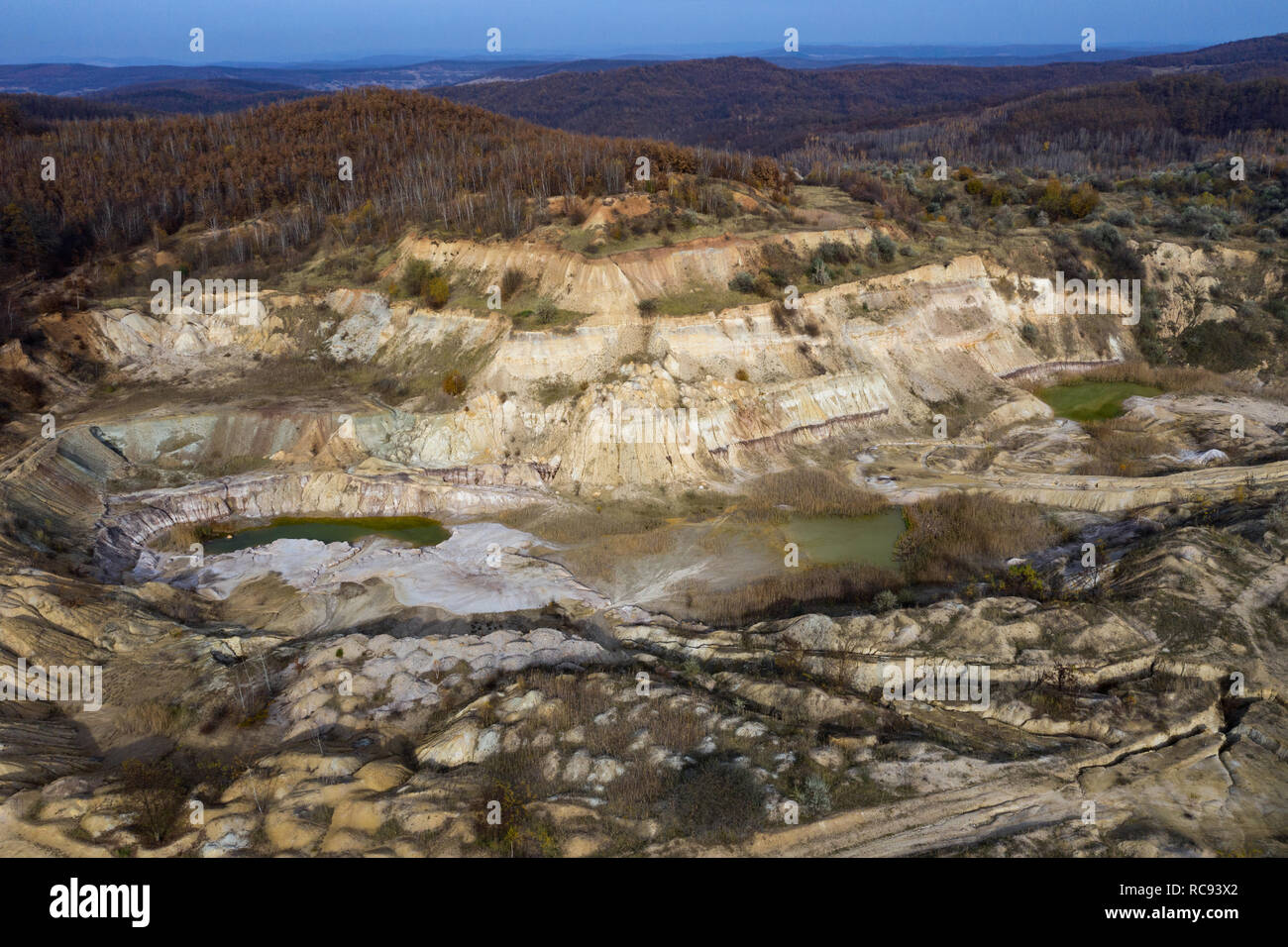 Industrial mining landscape from a drone. Aerial view of an abandoned ...