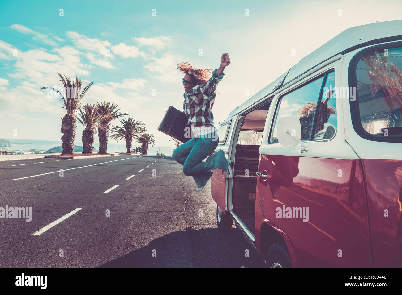 Happiness for travel and enjoying wanderlust concept for beautiful ...