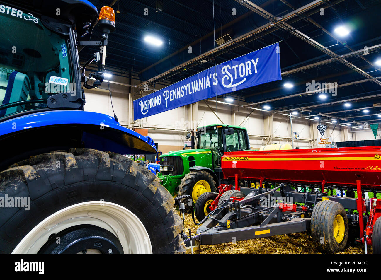 Harrisburg, PA, USA - January 9, 2019: A variety of farm machinery and ...