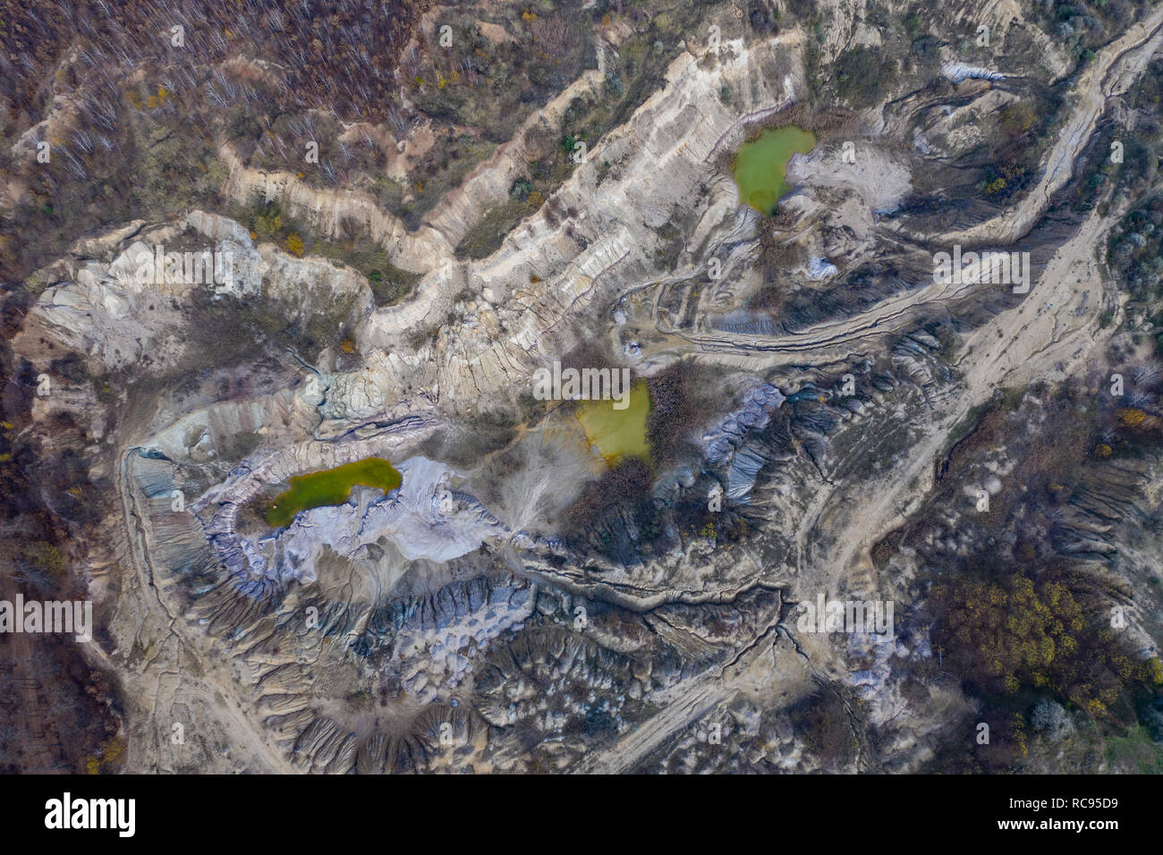 Industrial mining landscape from a drone. Aerial view of an abandoned ...