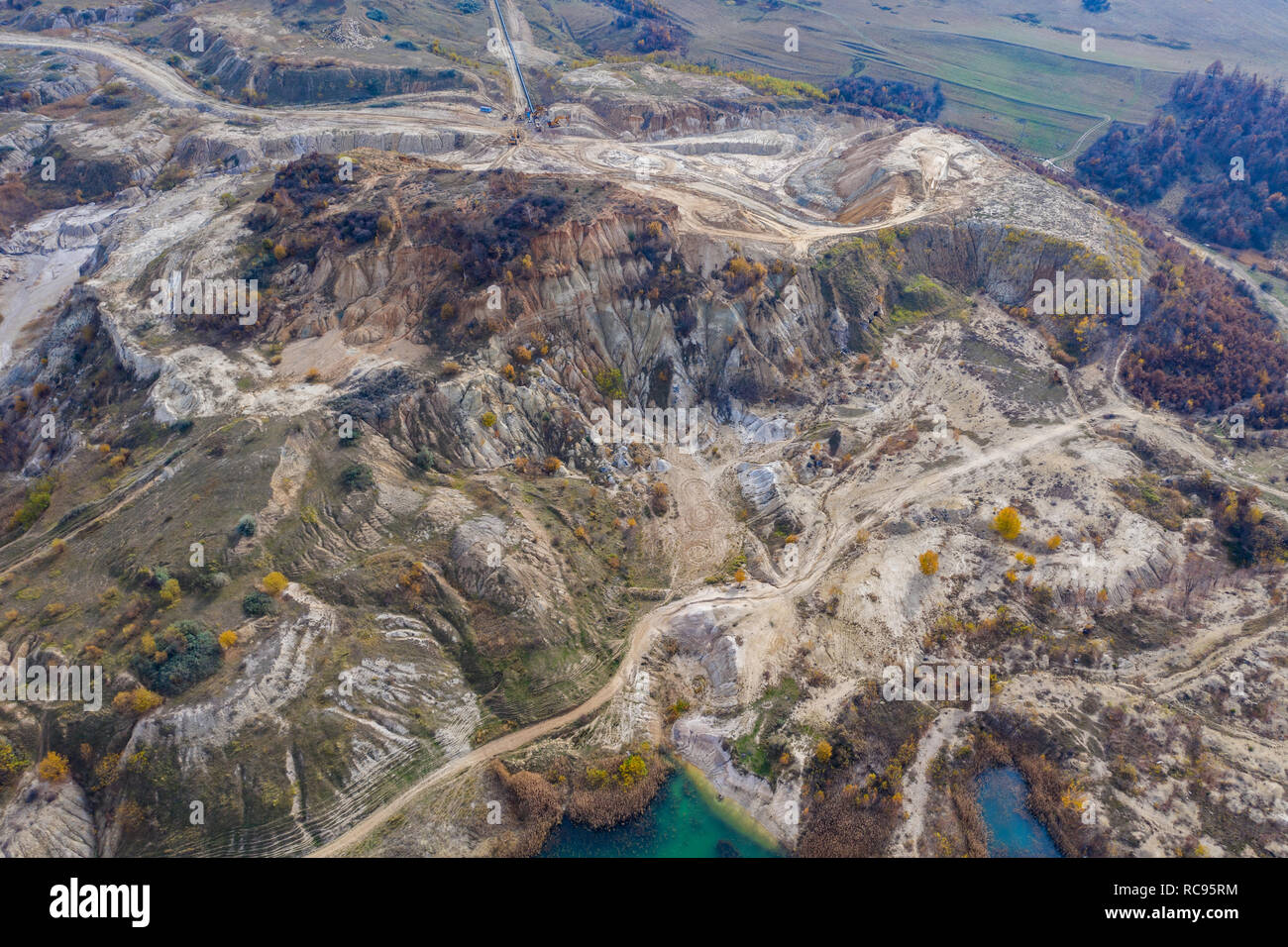 Industrial mining landscape from a drone. Aerial view of an abandoned ...