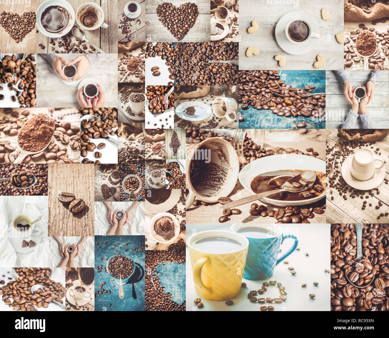collage many pictures of coffee. Selective focus Stock Photo - Alamy