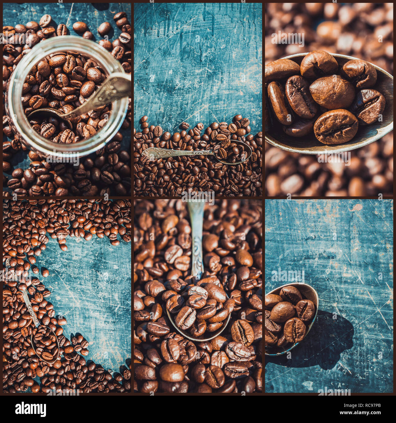 collage many pictures of coffee. Selective focus Stock Photo - Alamy