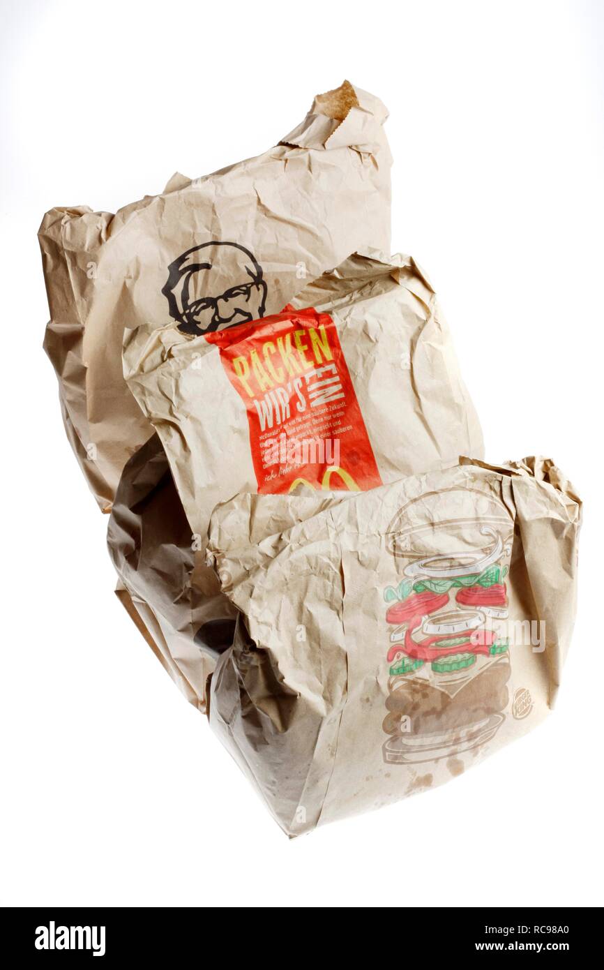 Fast-food meals from various snack food chains in packaging to take ...