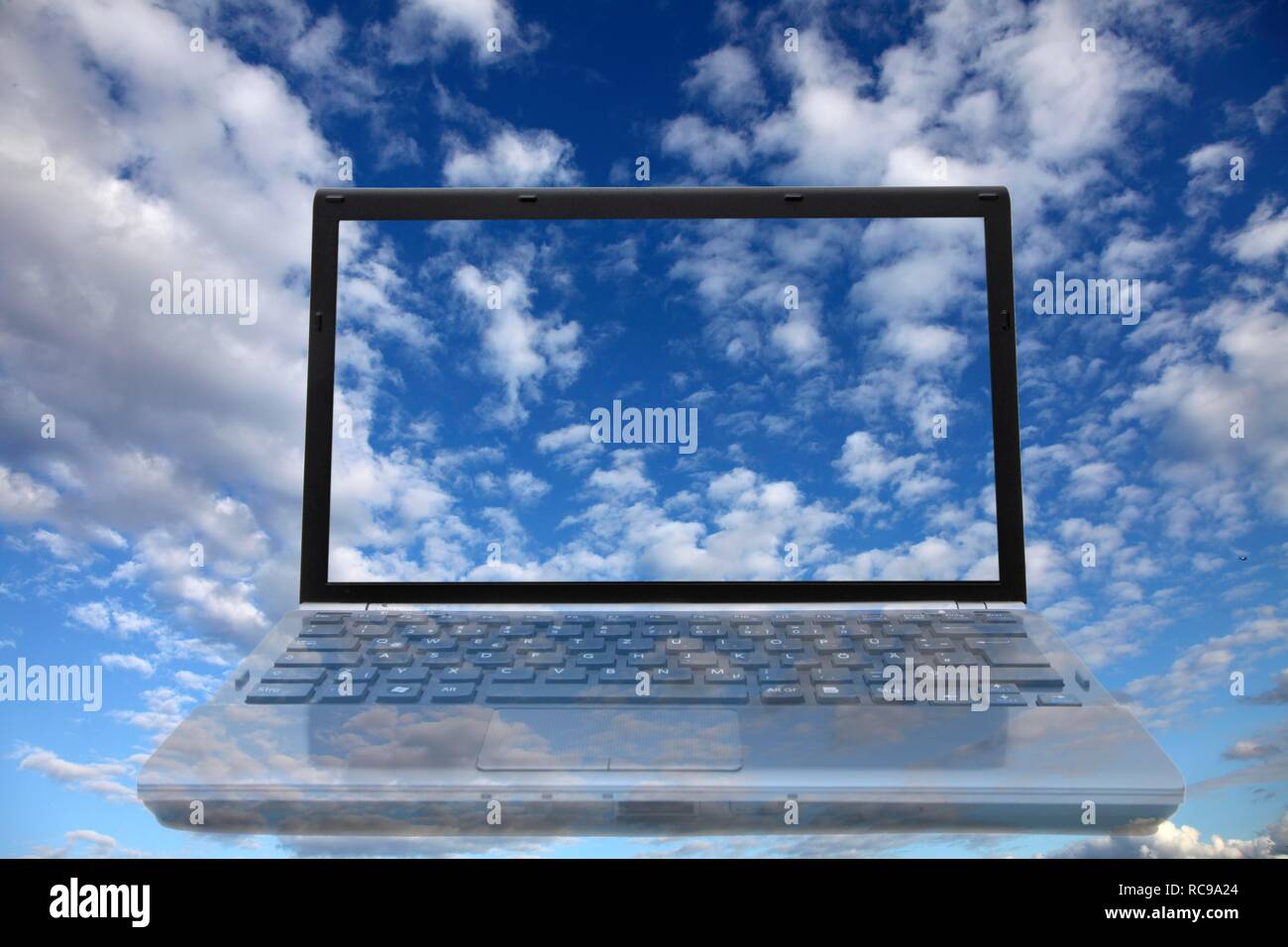 Laptop, clouds, sky, symbolic image for cloud computing, cloud Stock ...