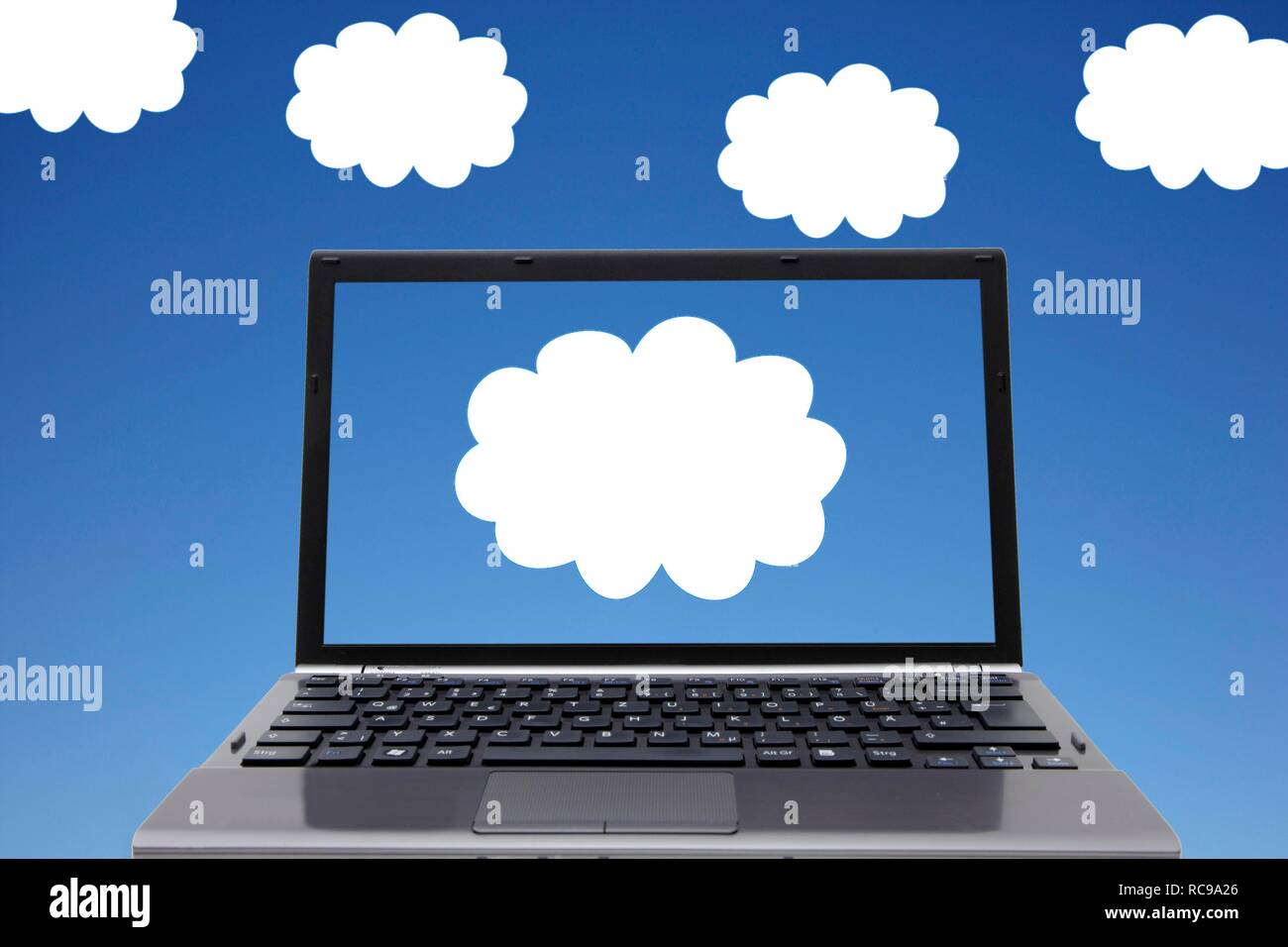 Laptop, clouds, sky, symbolic image for cloud computing, cloud Stock ...