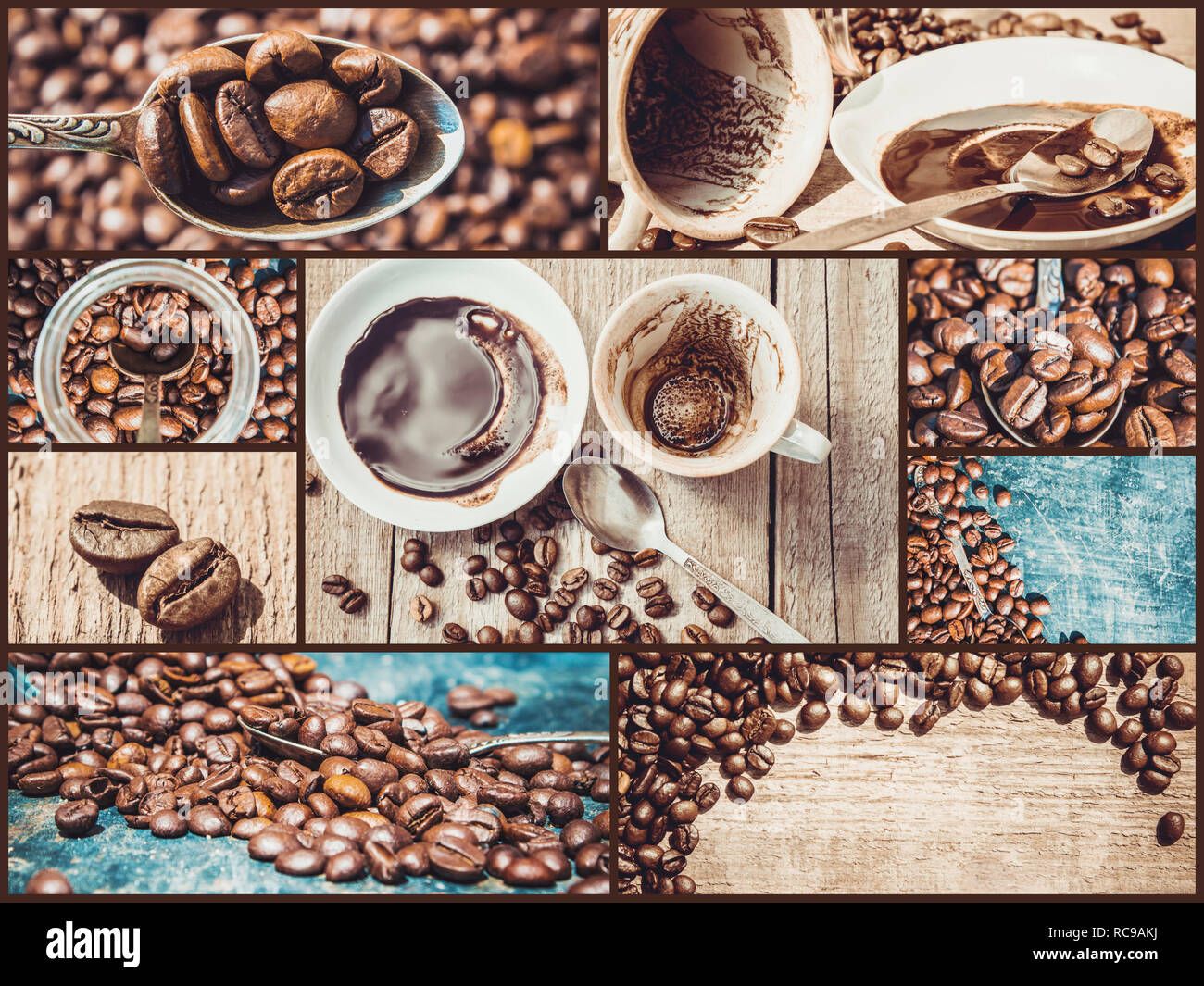 collage many pictures of coffee. Selective focus Stock Photo - Alamy