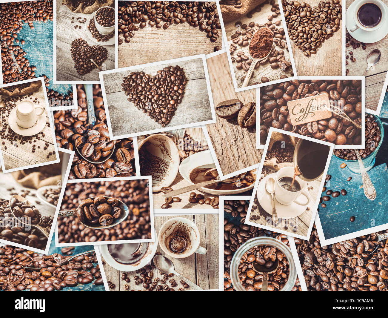 collage many pictures of coffee. Selective focus Stock Photo - Alamy