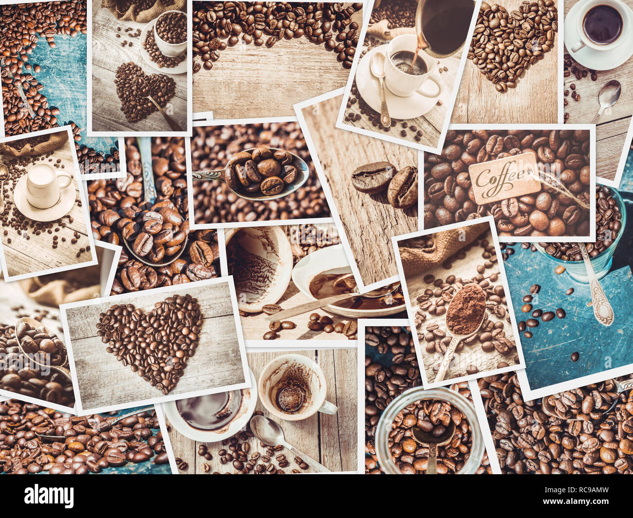 collage many pictures of coffee. Selective focus Stock Photo - Alamy