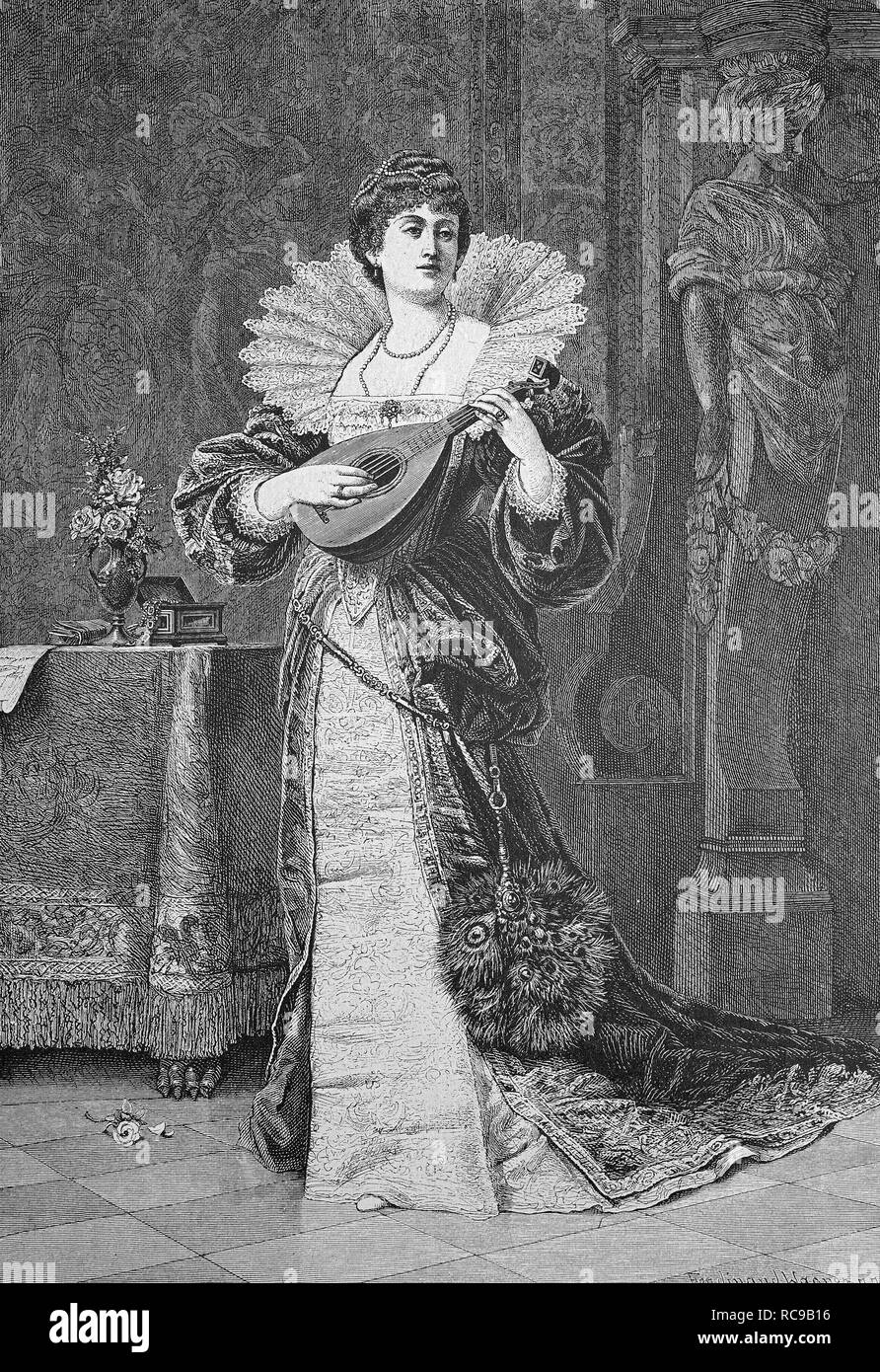 Mandolin player, historic wood engraving, ca. 1880 Stock Photo - Alamy