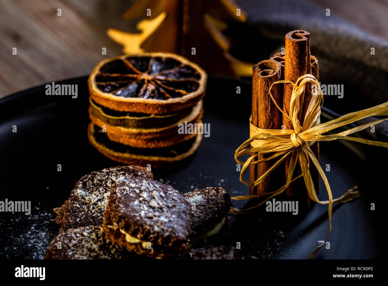 Horizontal photo with several brown cinnamon sticks bonded by natural ...
