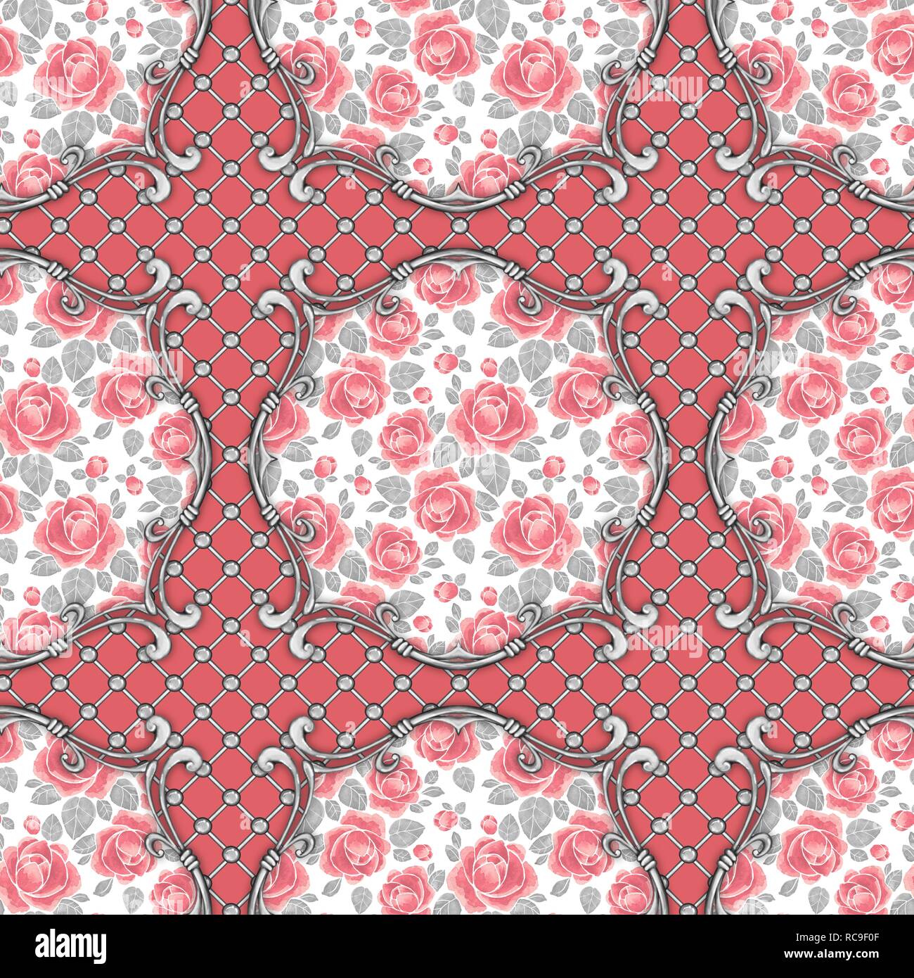 Seamless baroque pattern with watercolor roses Stock Photo - Alamy