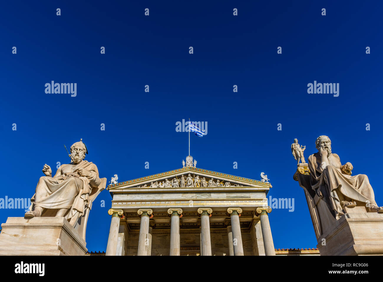 Statues of the Greek philosophers Socrates & Plato in front of the ...