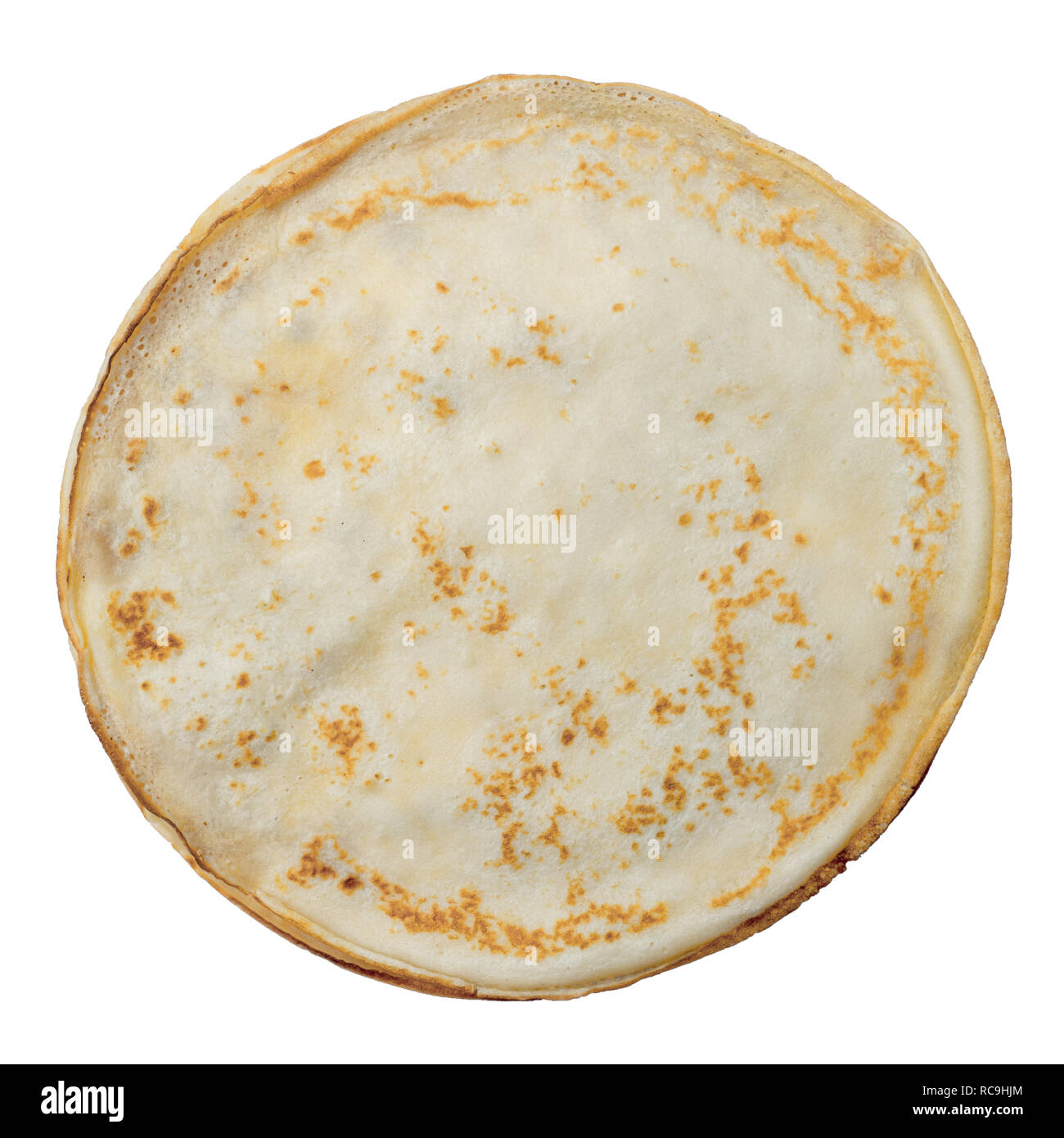 Top view of tasty thin pancake isolated on white background Stock Photo ...