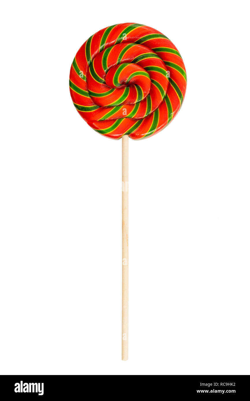 Colorful spiral lollipop isolated on white background. Red green Candy ...