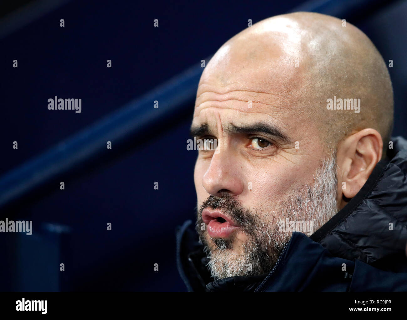 Manchester City manager Pep Guardiola on the bench during the Premier ...