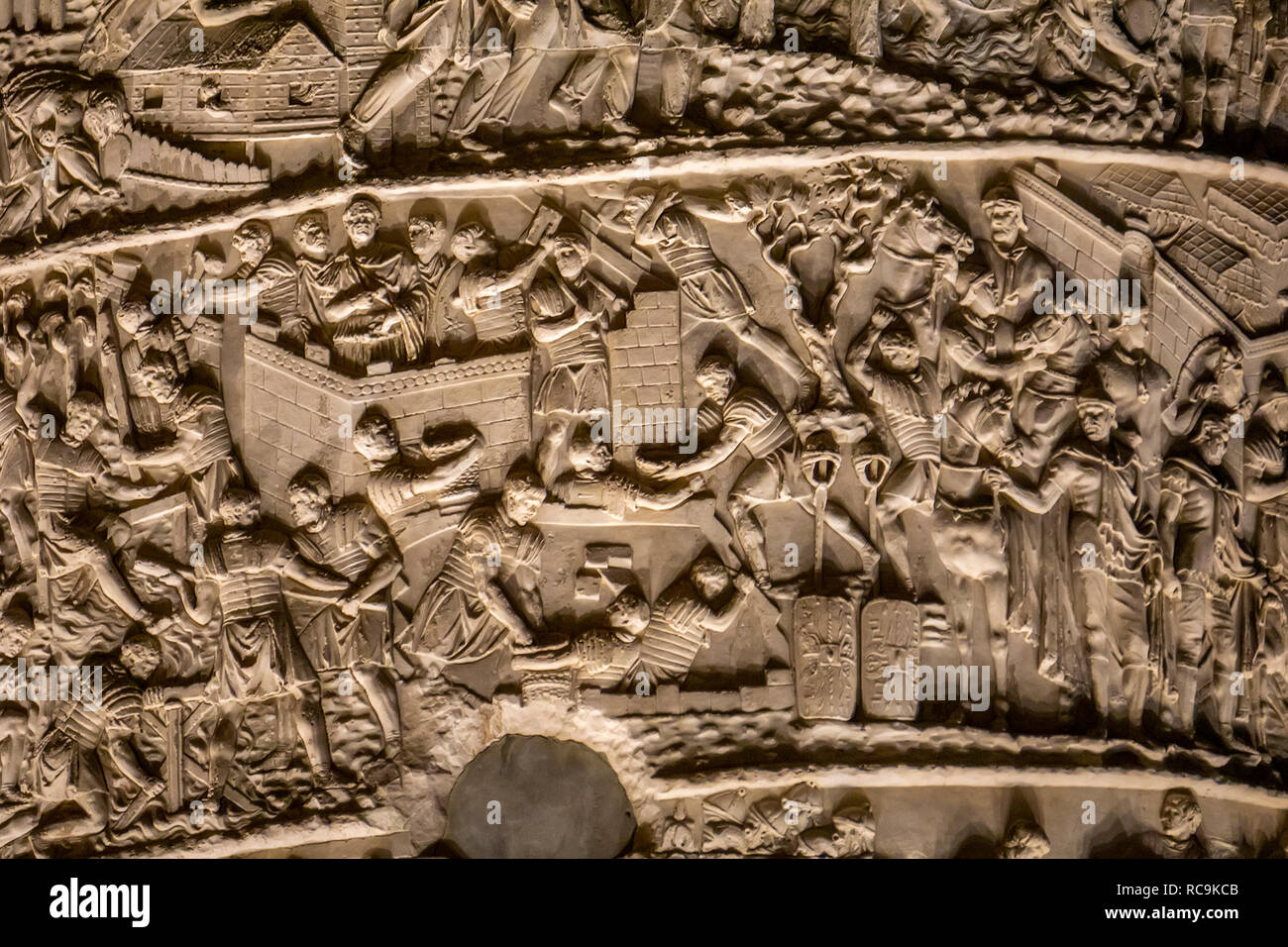 Detail of the Trajan column in Rome, Italy. Column was completed in ...