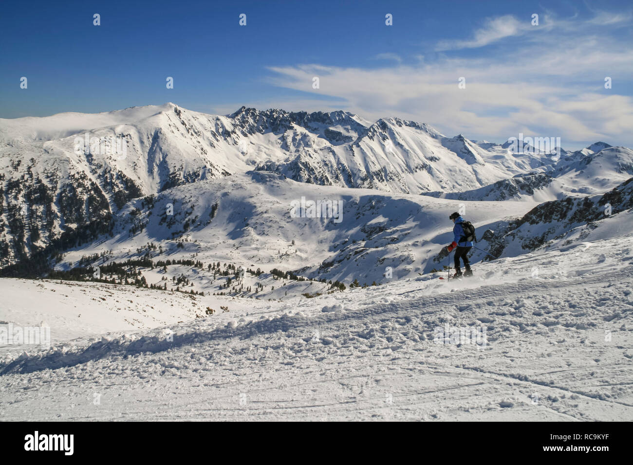 BANSKO, BULGARIA - FEBRUARY 12, 2012: Winter landscape with Ski area of ...