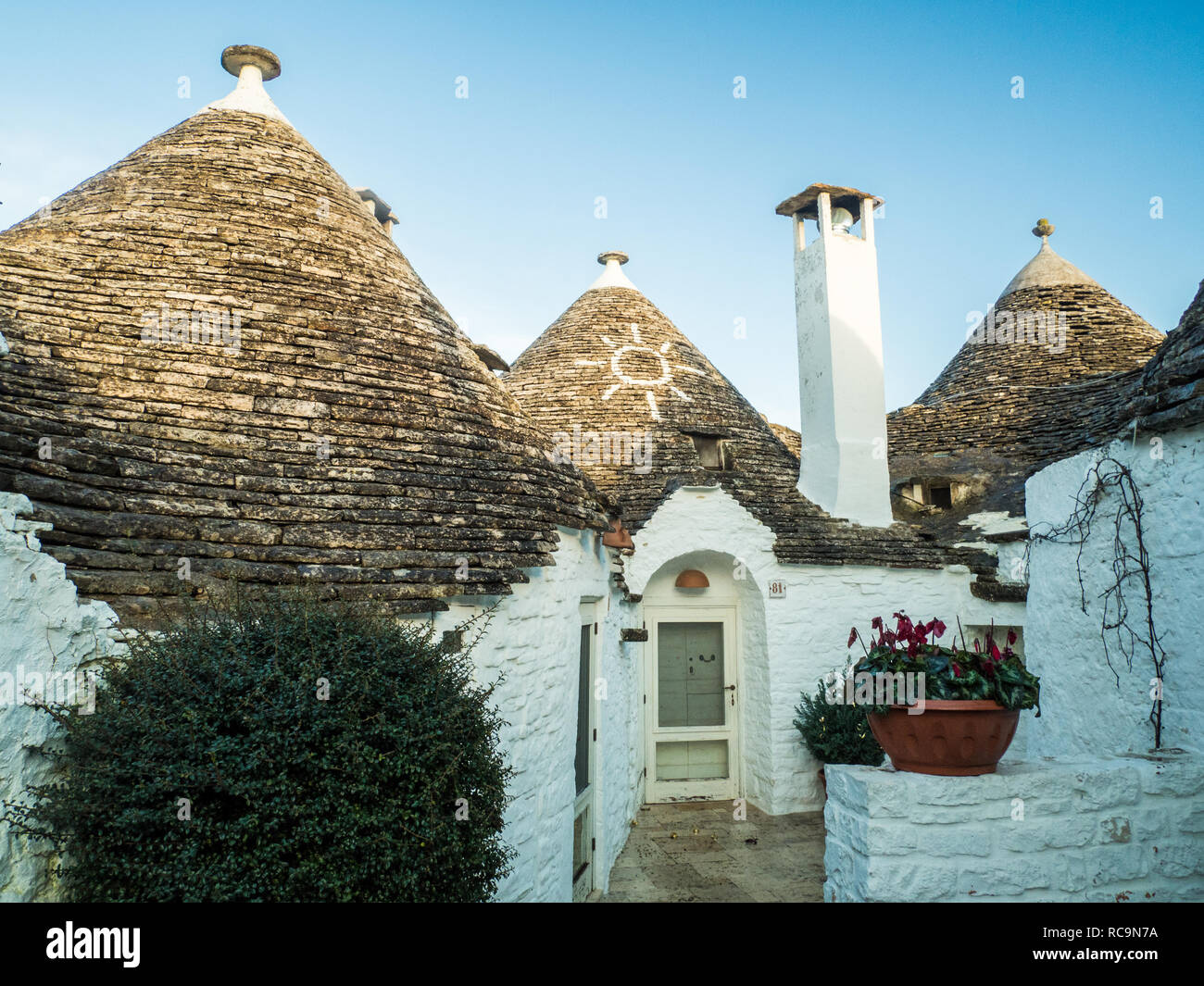 The "Trulli" houses of the town of Alberbello in the region of Apuglia ...