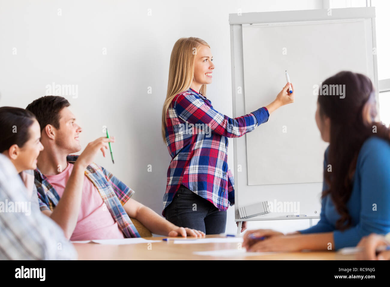 group of high school students with flip chart Stock Photo - Alamy