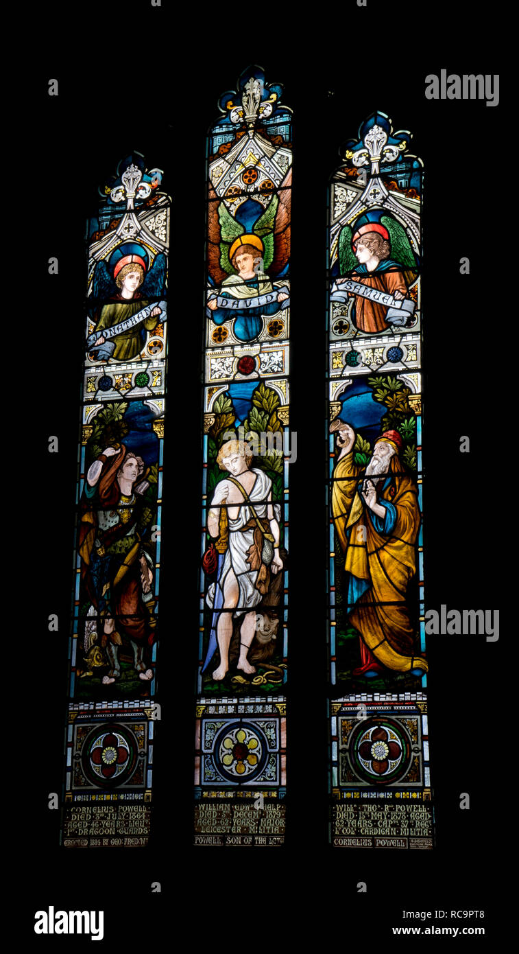 Stained glass window at the medieval St. Padarn's church in Llanbadarn ...