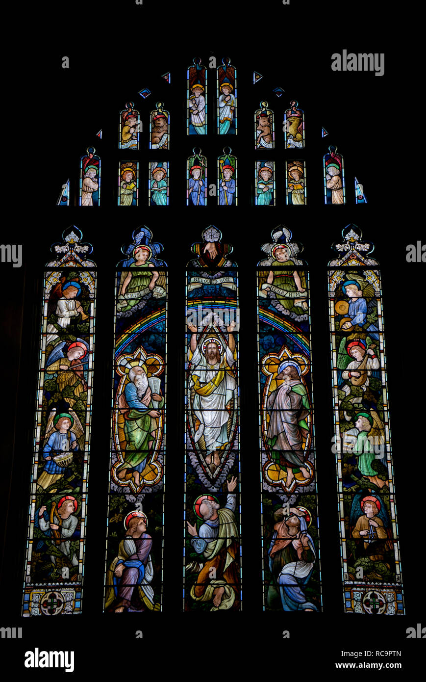 Stained glass window at the medieval St. Padarn's church in Llanbadarn ...