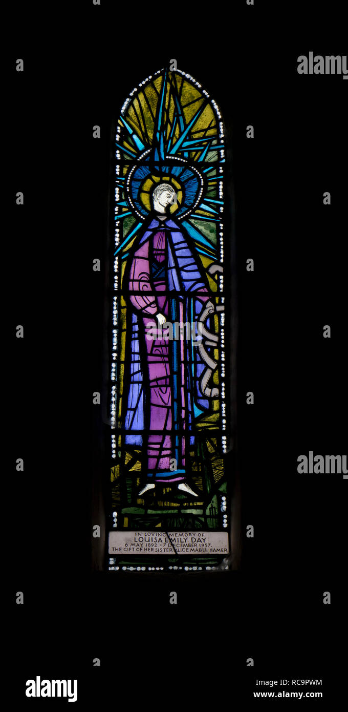 Stained glass window at the medieval St. Padarn's church in Llanbadarn ...