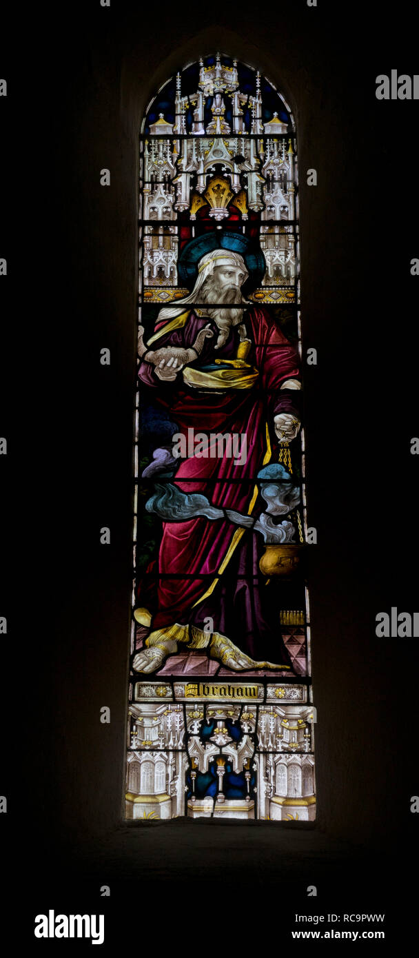 Stained glass window at the medieval St. Padarn's church in Llanbadarn ...
