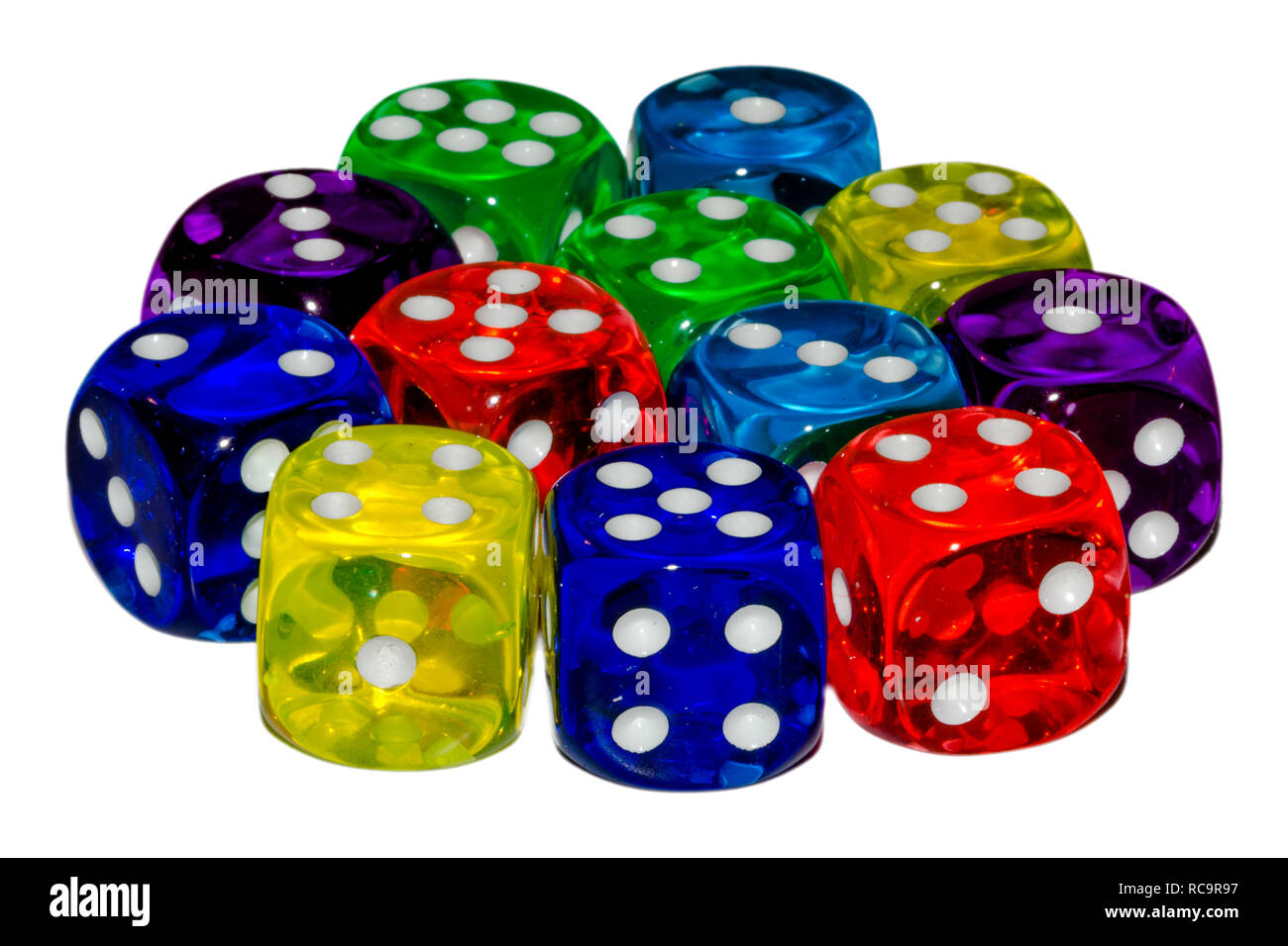 Group of transparent and colored playing dice Stock Photo - Alamy