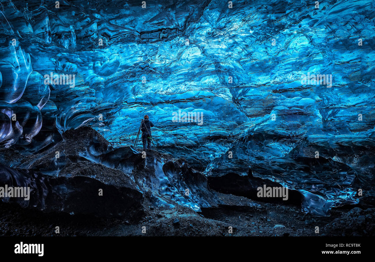 Blue ice cave in Vatnajokull glacier, Iceland Stock Photo - Alamy